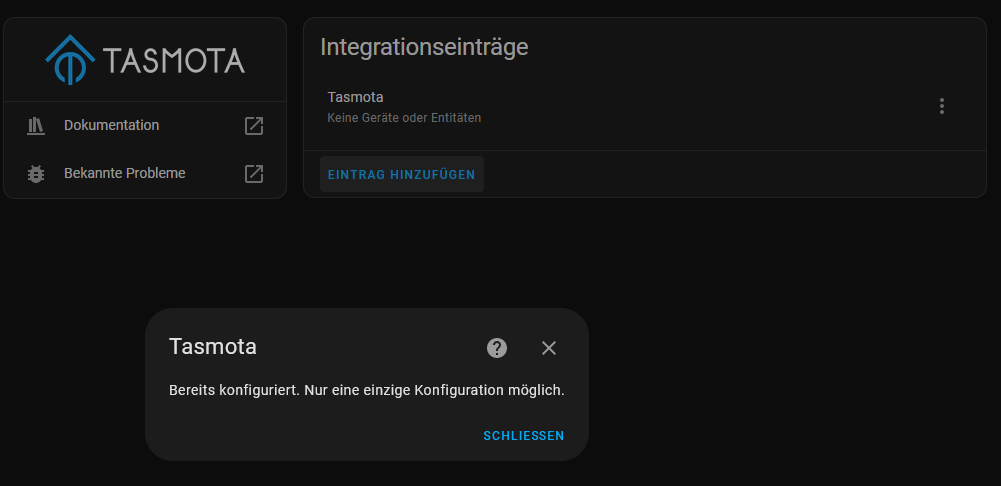 Tasmota Integration startet nicht - Allgemein - simon42 Community