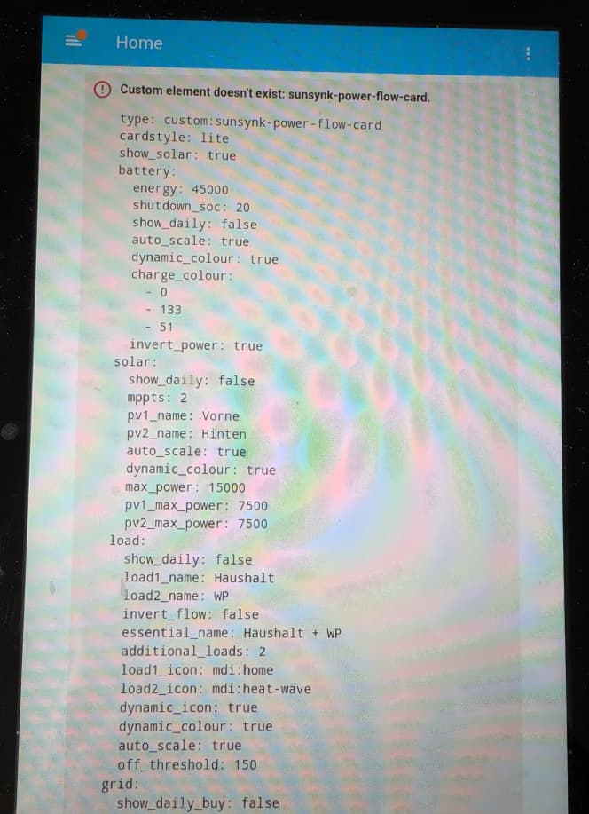 Fehler Dashboard: "Custom element doesn't exist: sunsynk-poer-flow-card" - Allgemein - simon42 ...