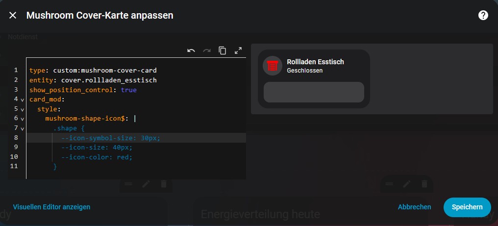 Mushroom Cover Karte mit card-mod komplett ändern - Dashboard/Cards ...